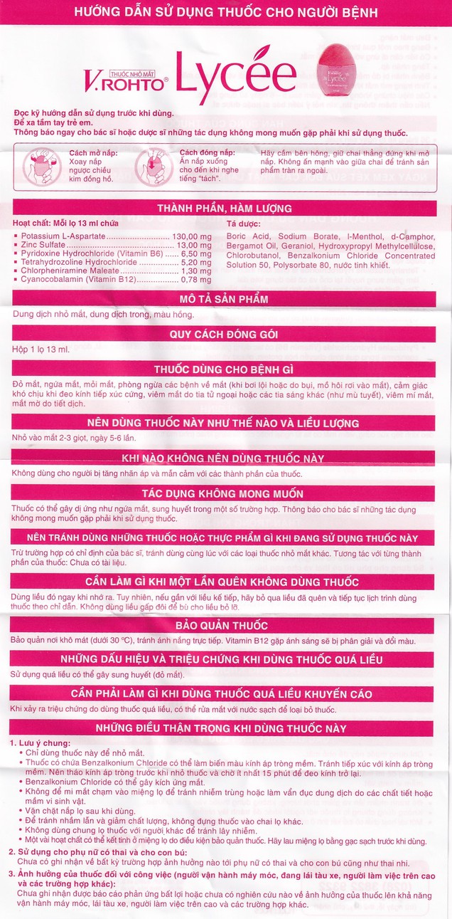 V.Rohto Lycee Eye Drops 13ml - Relief for Red, Itchy, and Tired Eyes ...