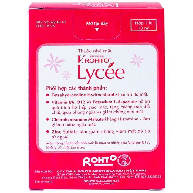 V.Rohto Lycee Eye Drops 13ml - Relief for Red, Itchy, and Tired Eyes ...
