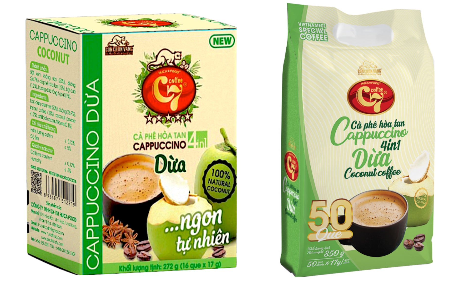Huca Food - Instant Coffee 4 in 1 Coconut Cappuccino 850g & 272g (17g ...