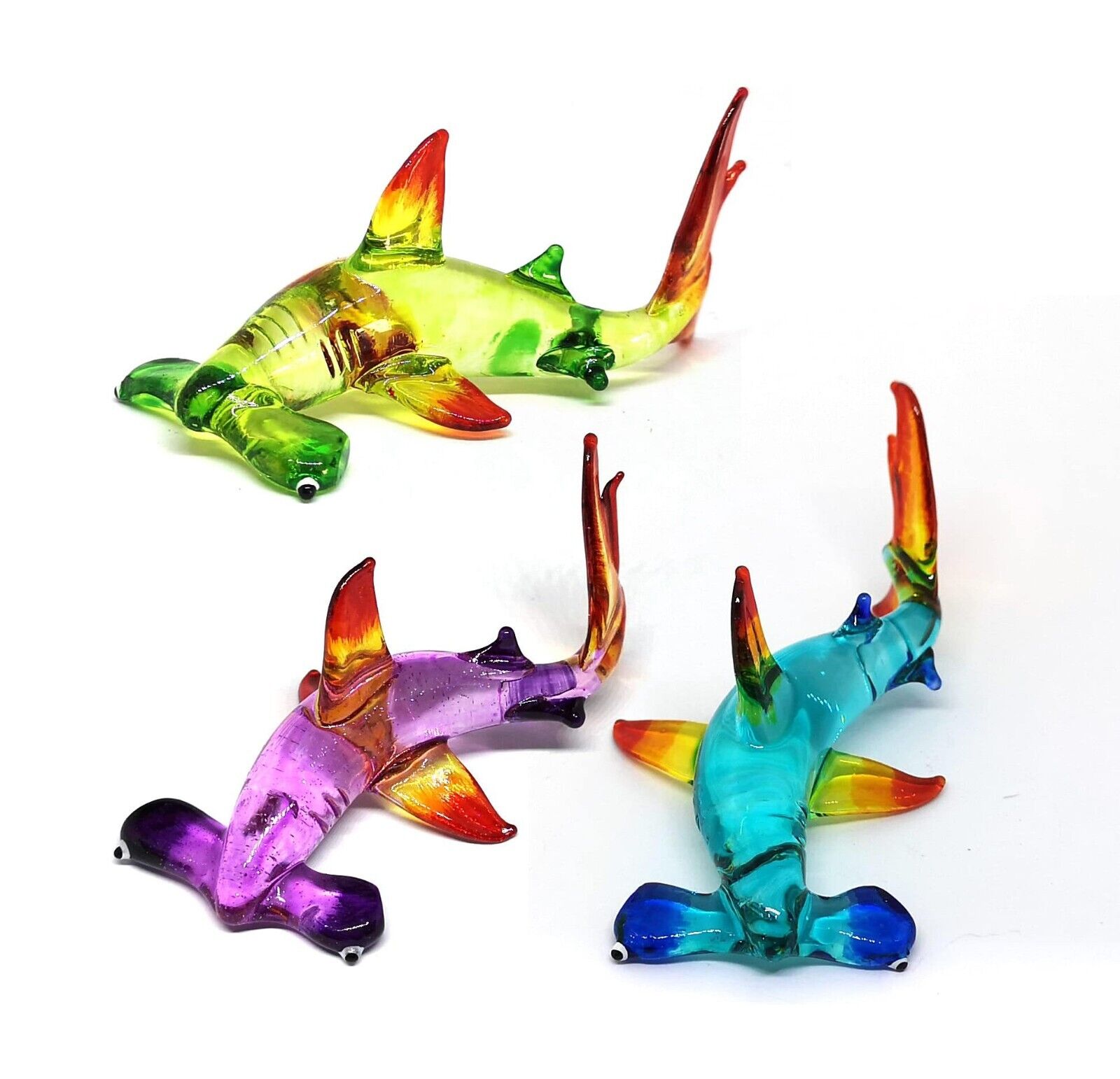 New Mini Blown Glass Shark Hammerhead Figurine Fish Aquarium Miniature ...