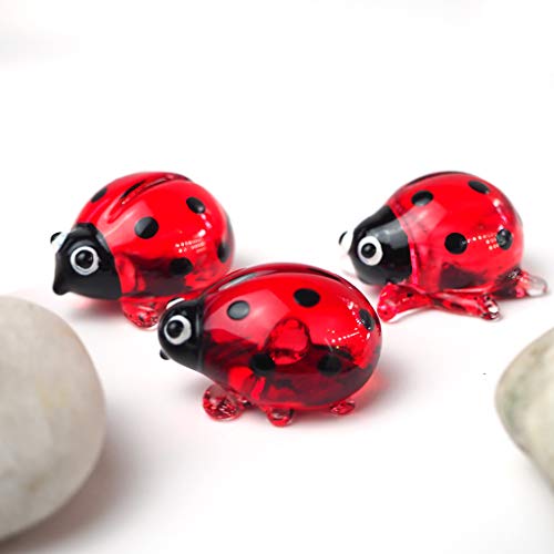 Ladybug Figurine Red Cute Ladybird Blown Glass Insect Terrarium Gift G ...
