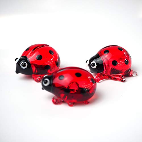 Ladybug Figurine Red Cute Ladybird Blown Glass Insect Terrarium Gift G ...