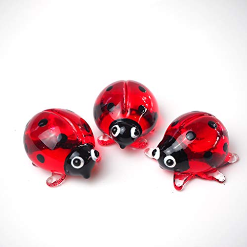 Ladybug Figurine Red Cute Ladybird Blown Glass Insect Terrarium Gift G ...